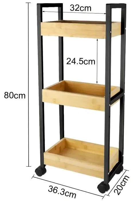 Servírovací stolek, kolečka, kov, bambus, plast, černá, přírodní, NoBi PARIS