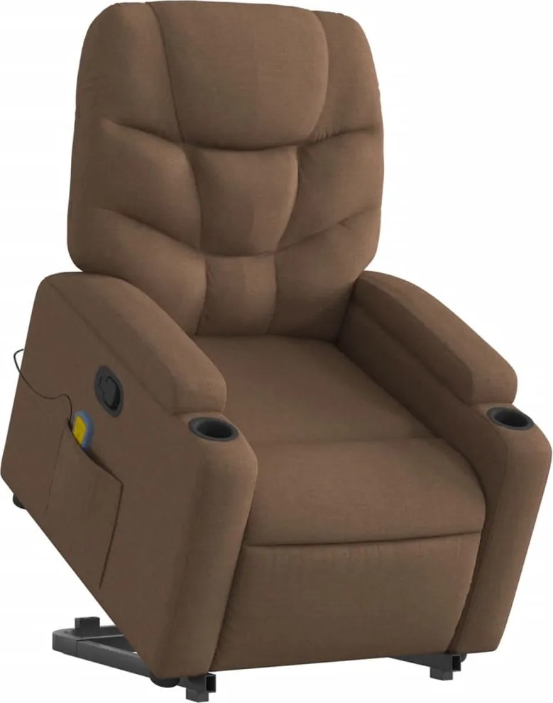 Zvedací masážní polohovací křeslo hnědé textil 3204612