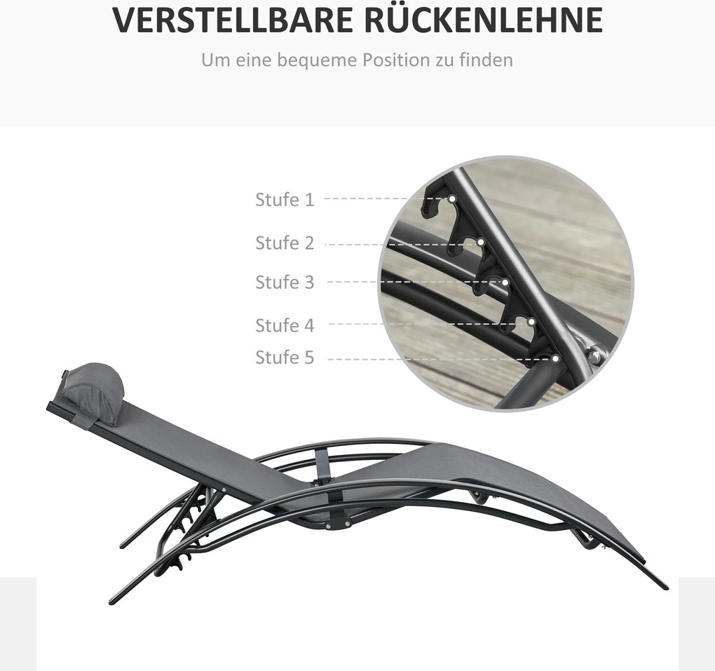 Outsunny lehátko na opalování zahradní lehátko polohovatelné hliníkové polohovatelné křeslo šedé 171x64x82 cm na terasu a balkon | Aosom.de