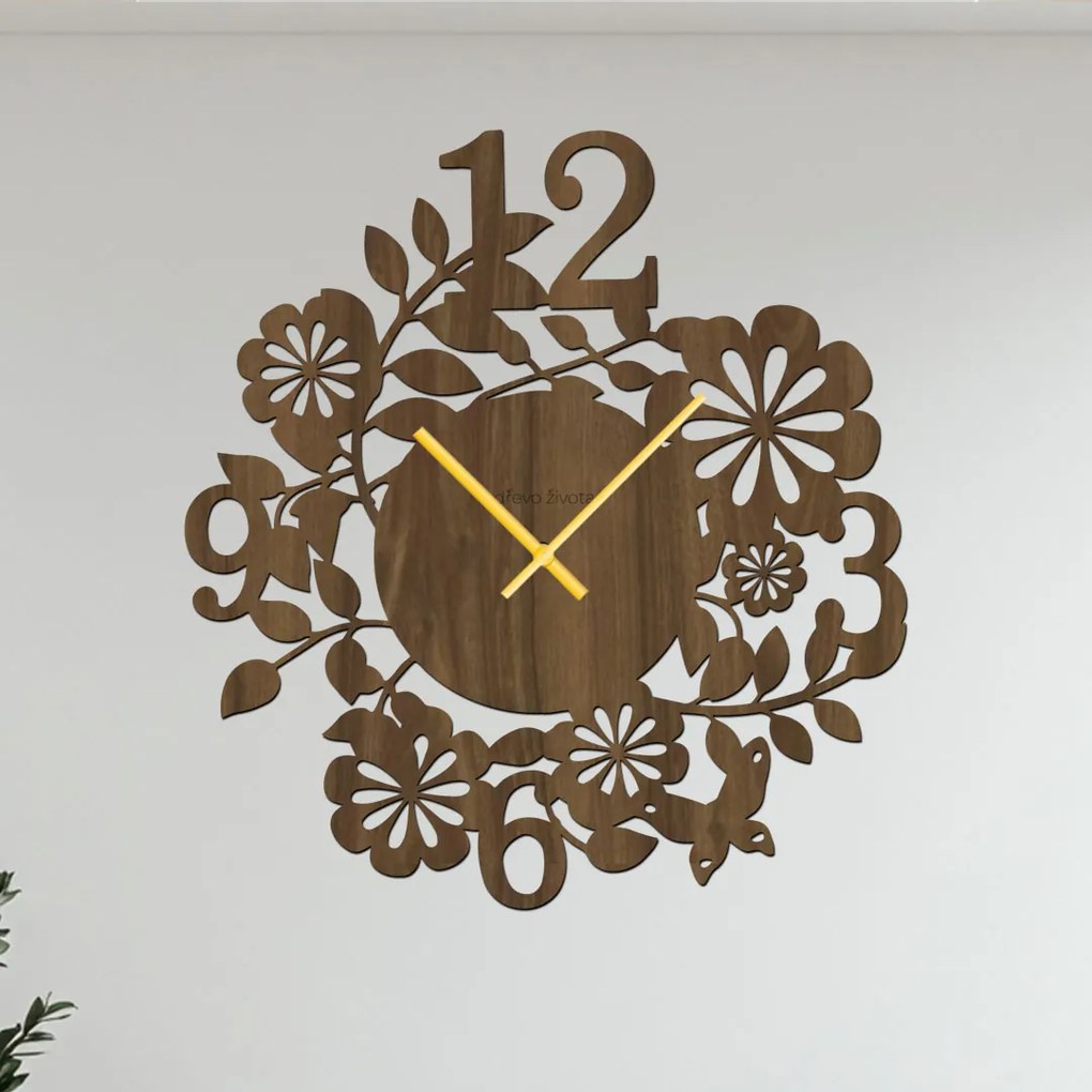 dřevo života Nástěnné hodiny FLOWERS Zvolte barvu dekoru: Černá, Zvolte velikost hodin (cm): 35x35, Barva ručiček: Stříbrné