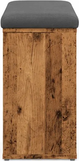 skříňka na boty, botník s polstrováním, lavice, sedací, police, dřevo/látka, 52x84x32 cm, staré dřevo/šedá, Dekorino BS20260026