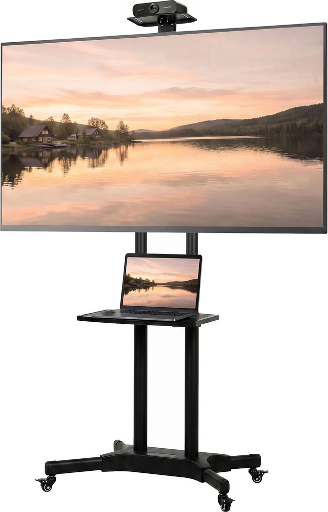 HOMCOM TV stojan na kolečkách pro TV 32-75 palců, výškově nastavitelný TV stojan s 2 policemi, kovový, max. VESA 400x600 mm
