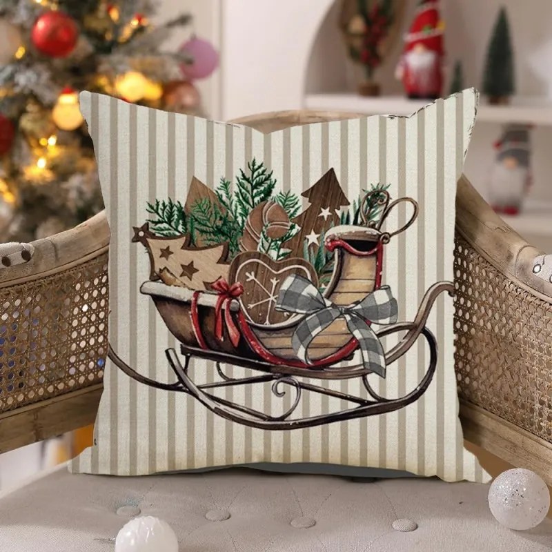 Vánoční povlak na polštář SLEIGH 45x45 cm, béžový