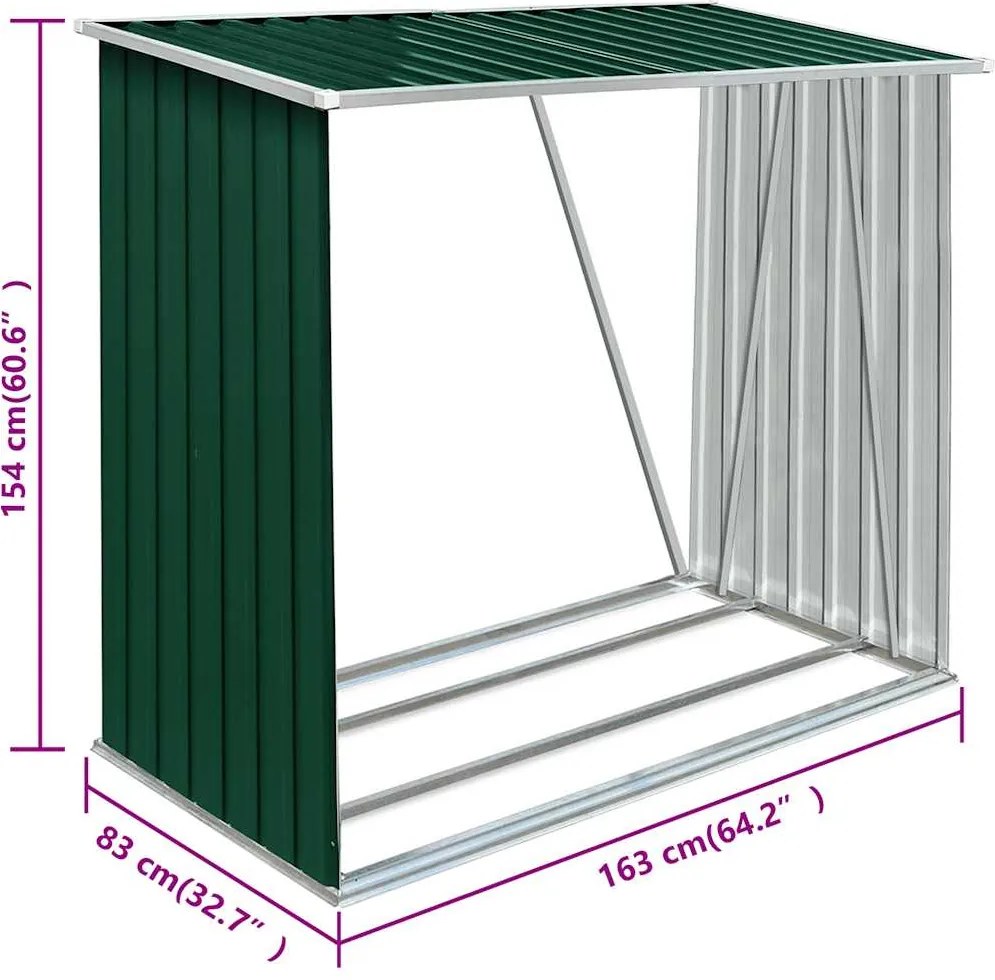vidaXL Zahradní kůlna na dříví pozinkovaná ocel 163x83x154 cm zelená