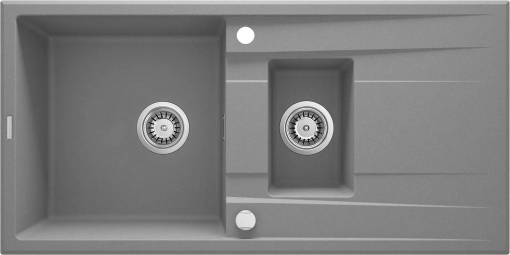 Deante Eridan, granitový dřez na desku 1000x500x208 mm Z/O, 3,5" + prostorově úsporný sifon, 1,5-komorový, šedá, ZQE_S513