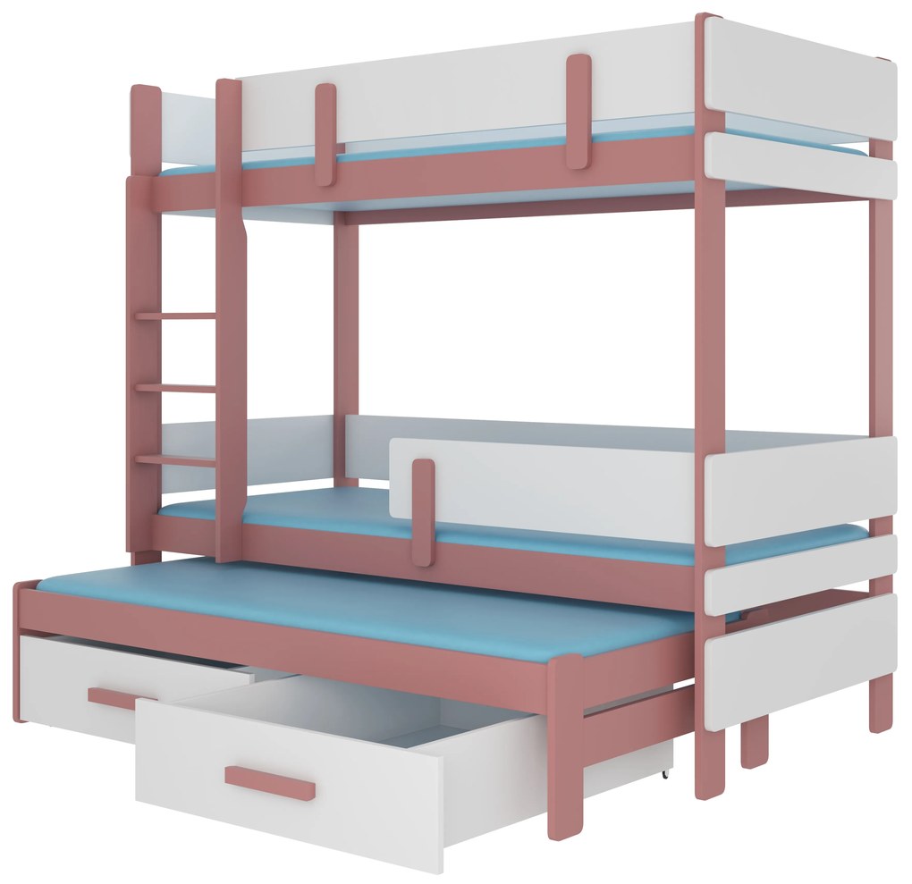 ADRK Rozkládací patrová postel ETAPO, CH-Eta-P+W-208-E1109, 200x90 cm, růžová/bílá