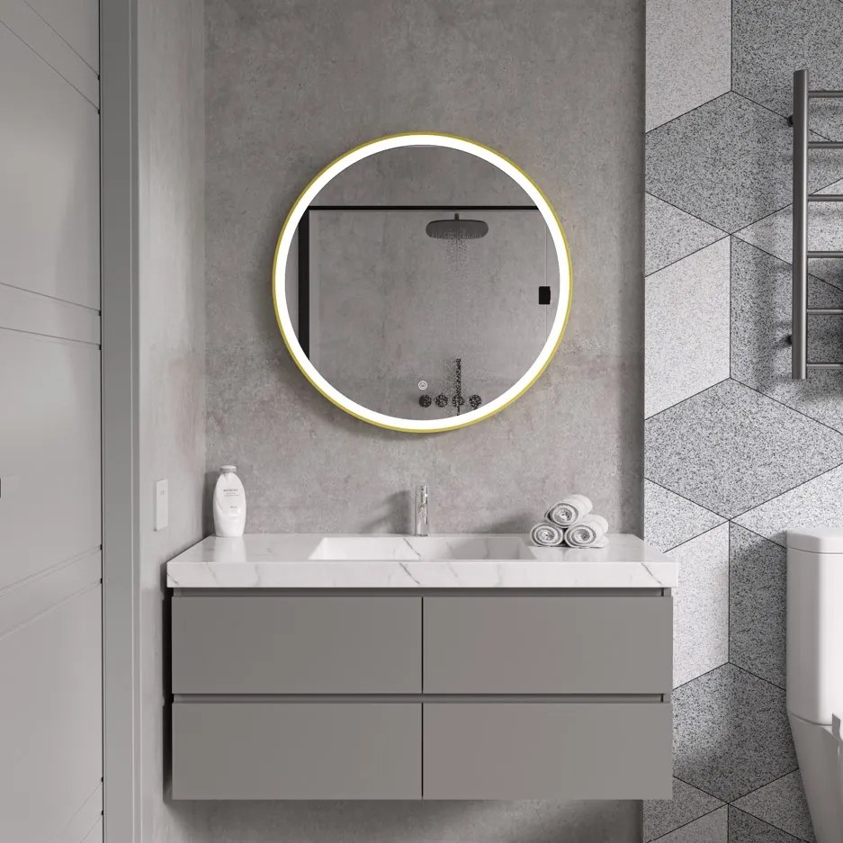 Erga Olivia, kulaté LED zrcadlo 80cm, zlatý kovový rám, 1840 lm, 6500K, přední osvětlení, ERG-V01-202-8080-GD