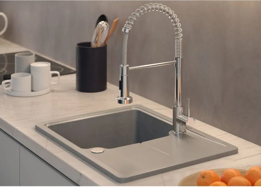 Kuchyňská dřezová baterie QUADRON SALMA NEW s pružinovou hadicí a sprchou chrom