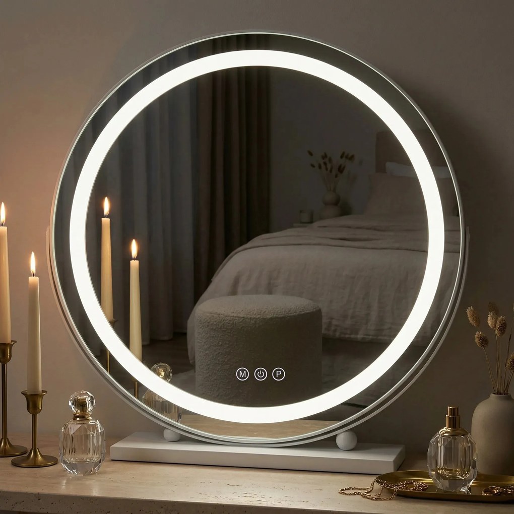 Rea Kosmetické zrcadlo ⌀50 cm s regulovatelným LED osvětlením HOM-12021 bílé