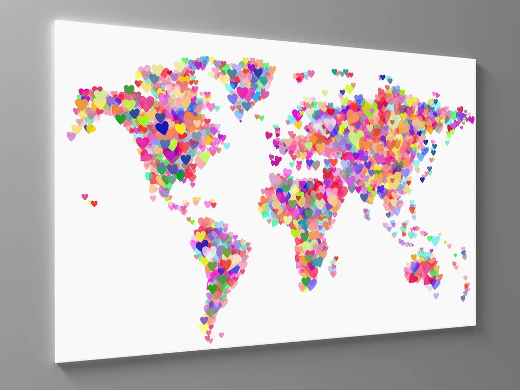 Liox Obraz světová mapa srdíčka Rozměr: 100 x 65 cm