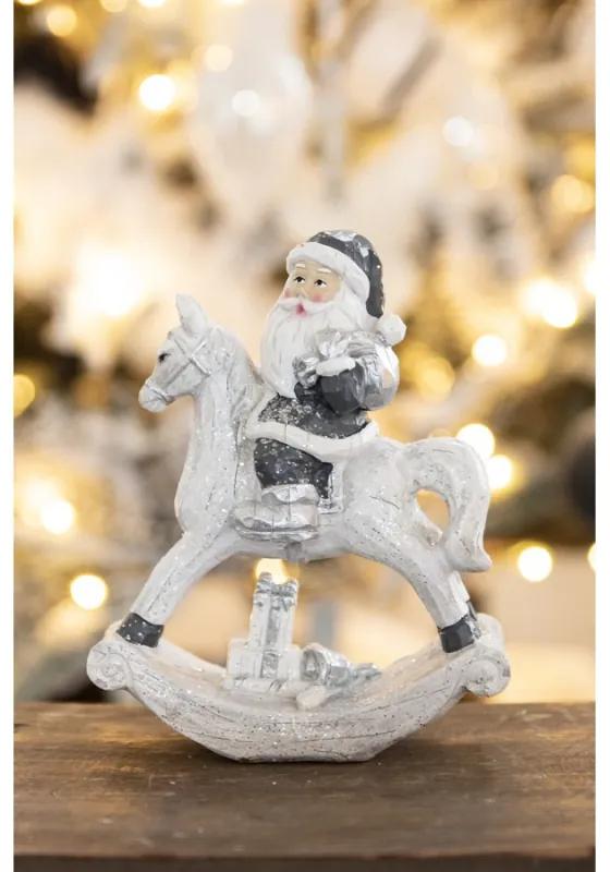 Dekorace Santa na houpacím koni s dárkem – 13x6x17 cm