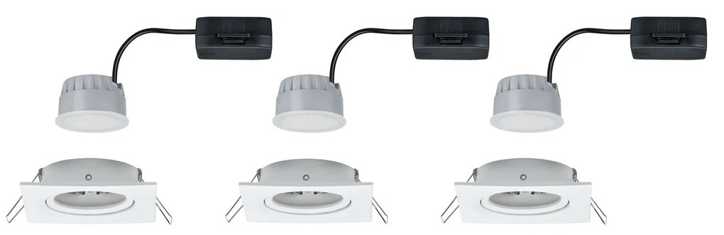 Paulmann 93490 LED Coin Nova rectangular, set bílých hranatých bodovek, 3x6,5W LED 2700K tříkrokové stmívání, 8,4x8,4cm
