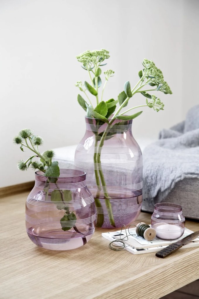 KÄHLER Skleněná váza Omaggio Plum 17 cm, růžová barva, fialová barva, sklo