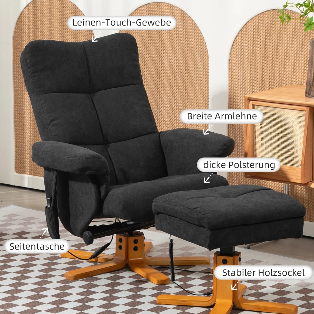 HOMCOM Relaxační křeslo s podnožkou, úložný prostor, elektrické masážní křeslo s funkcí polohování, otočné TV křeslo s boční kapsou, dálkové ovládání…