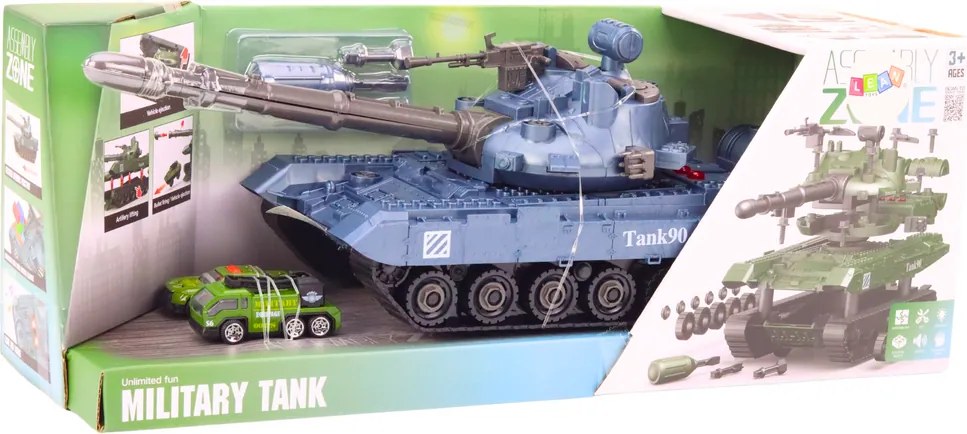 LEAN Toys Tank – vojenské vozidlo k sestavení – modrý – se zvuky – stavebnicová sada Resoraki