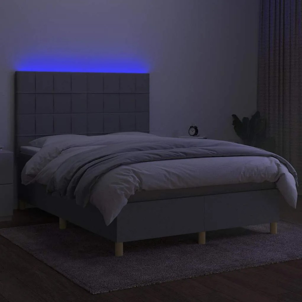 Box spring postel s matrací a LED světle šedá 140x190 cm textil 3135429