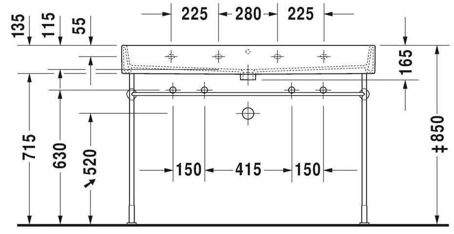 Duravit Vero Air- Umyvadlo broušené, na 2 baterie, 120x47 cm, bílá 2350120026