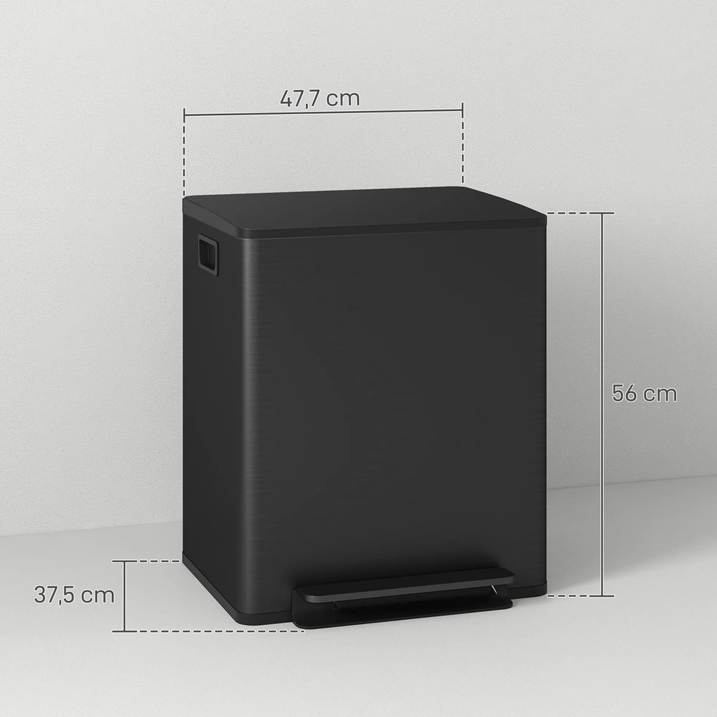 Odpadkový koš HOMCOM 2x25L pedálový nerezový koš s víkem a nožním pedálem, koš na kosmetiku s vnitřním košem do obývacího pokoje a kanceláře, 47,7x37…