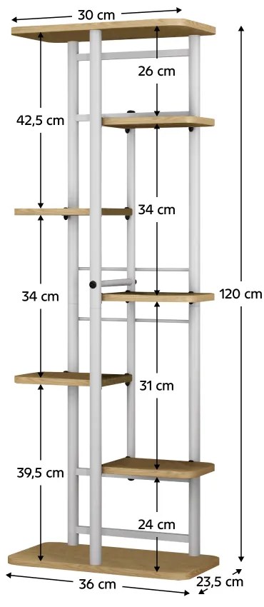 Kondela Stojan na květiny, bílá/dub sonoma, LEDOR TYP 3