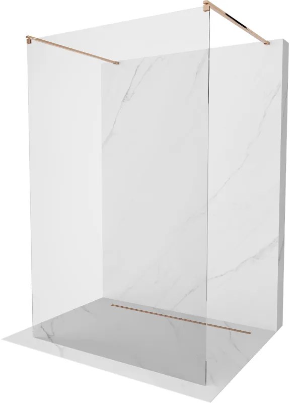 Mexen Kioto, průchozí sprchová zástěna 100 x 200 cm, 8mm čiré sklo, 2x růžové zlato stabilizační rozpěra, 800-100-002-60-00