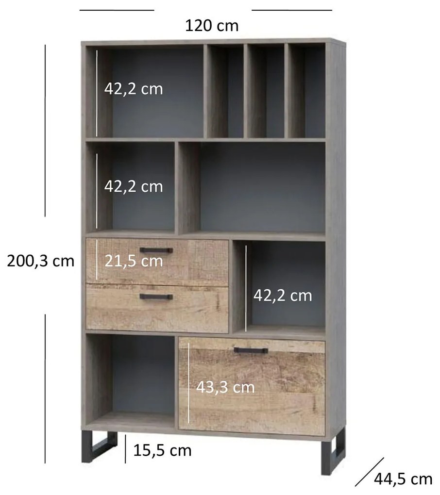 Regál 1d2s šedá / dub pískový Bari Mebel Bos