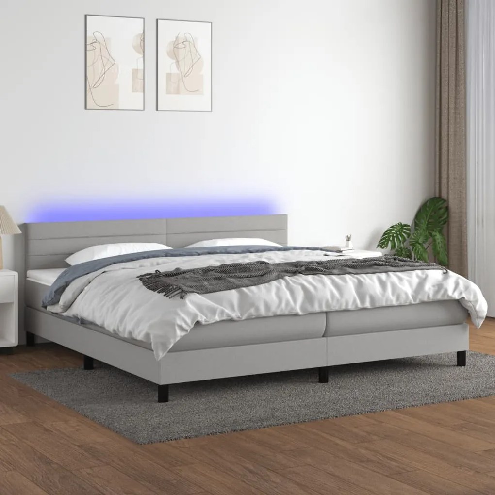 Box spring postel s matrací a LED světle šedá 200x200 cm textil,  3133261