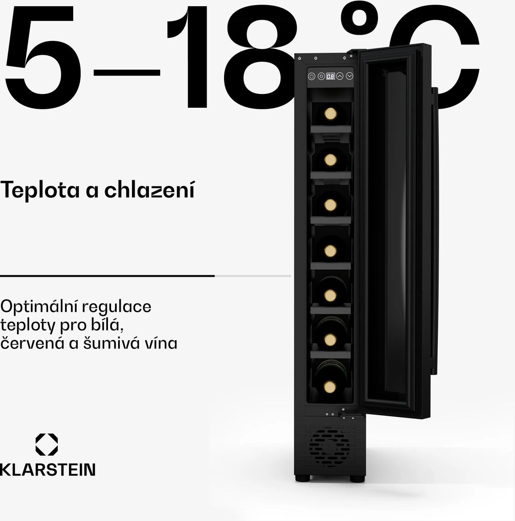 Klarstein Vinovilla 7 Uno vinotéka, 1 chladicí zóna, 7 lahví, dřevěné police, 5-18 °C