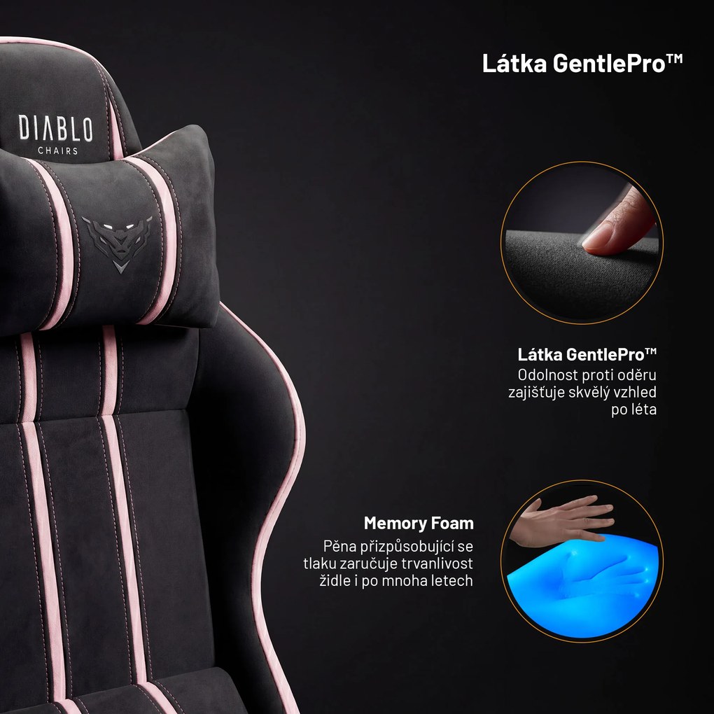 Látková herní židle černý-růžový Normal Size: Diablo X-One 2.0 Akira Pink