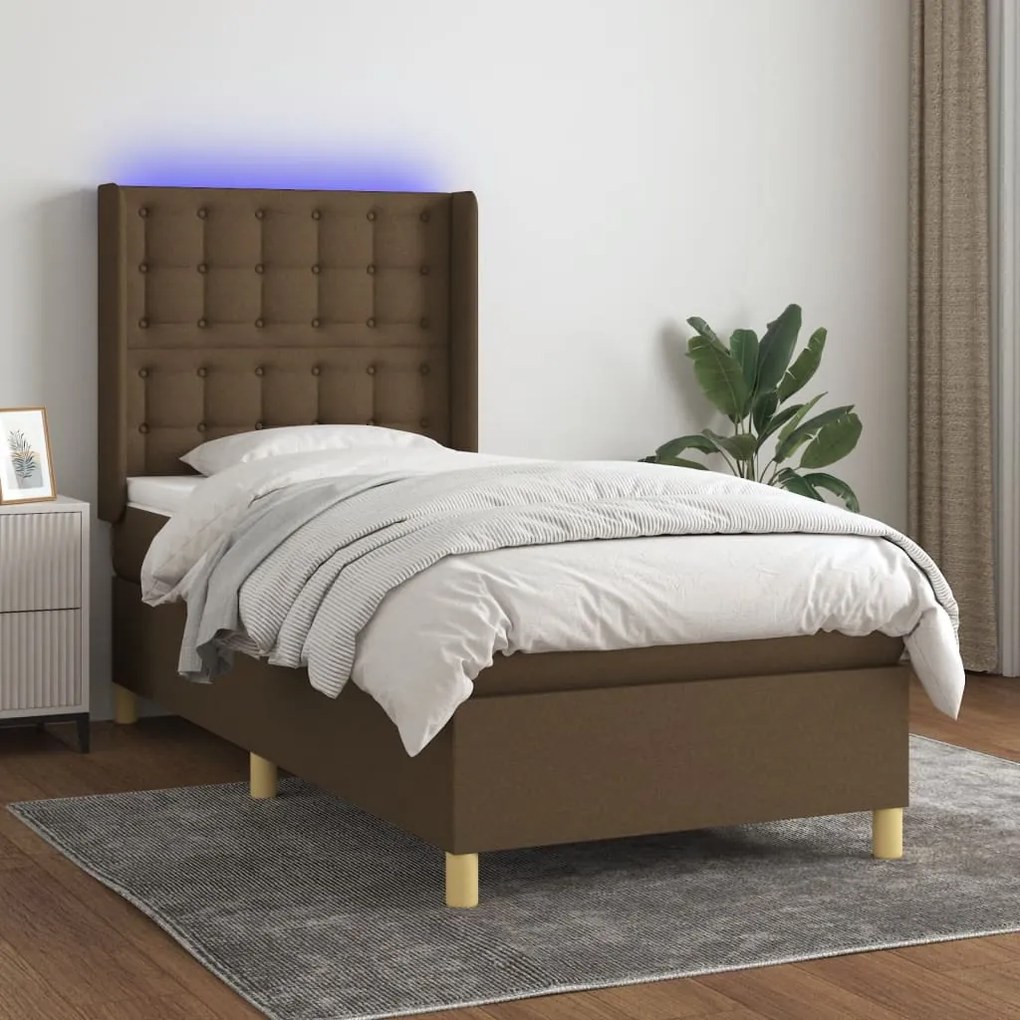 Box spring postel s matrací a LED tmavě hnědá 80x200 cm textil 3139152