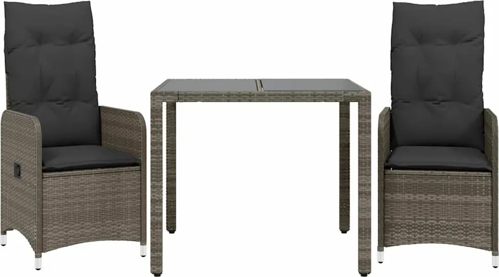 3dílný zahradní bistro set s poduškami šedý polyratan 3277031