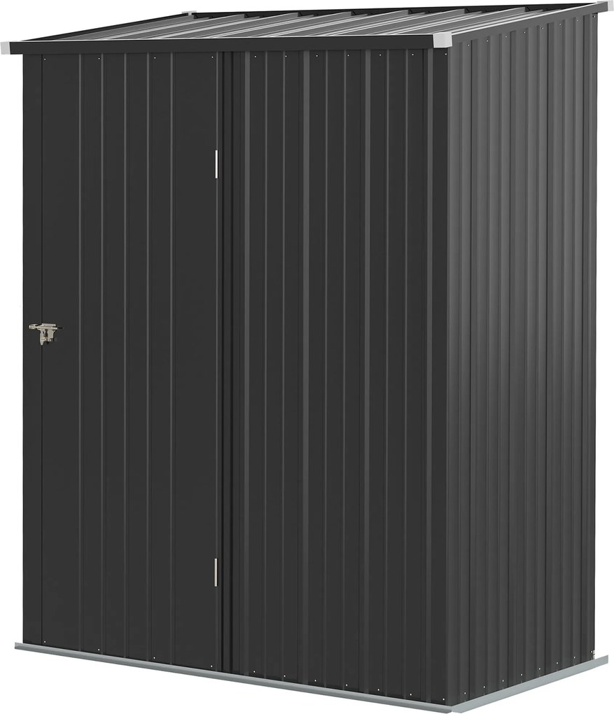 Outsunny Úložná Kůlna s Šikmou Střechou 1,34m² Zahradní Dům Nářaďový Šop Lockable Utility Cabinet Zinková Ocel Černá 161,5 x 94,5 x 196 cm | Aosom