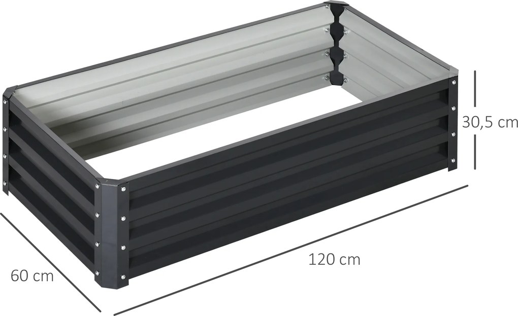 Outsunny ocelový vyvýšený záhon, nerezový truhlík 120 x 60 x 30,5 cm, otevřený zeleninový záhon a bylinkový záhon pro zahradu a balkon, šedý