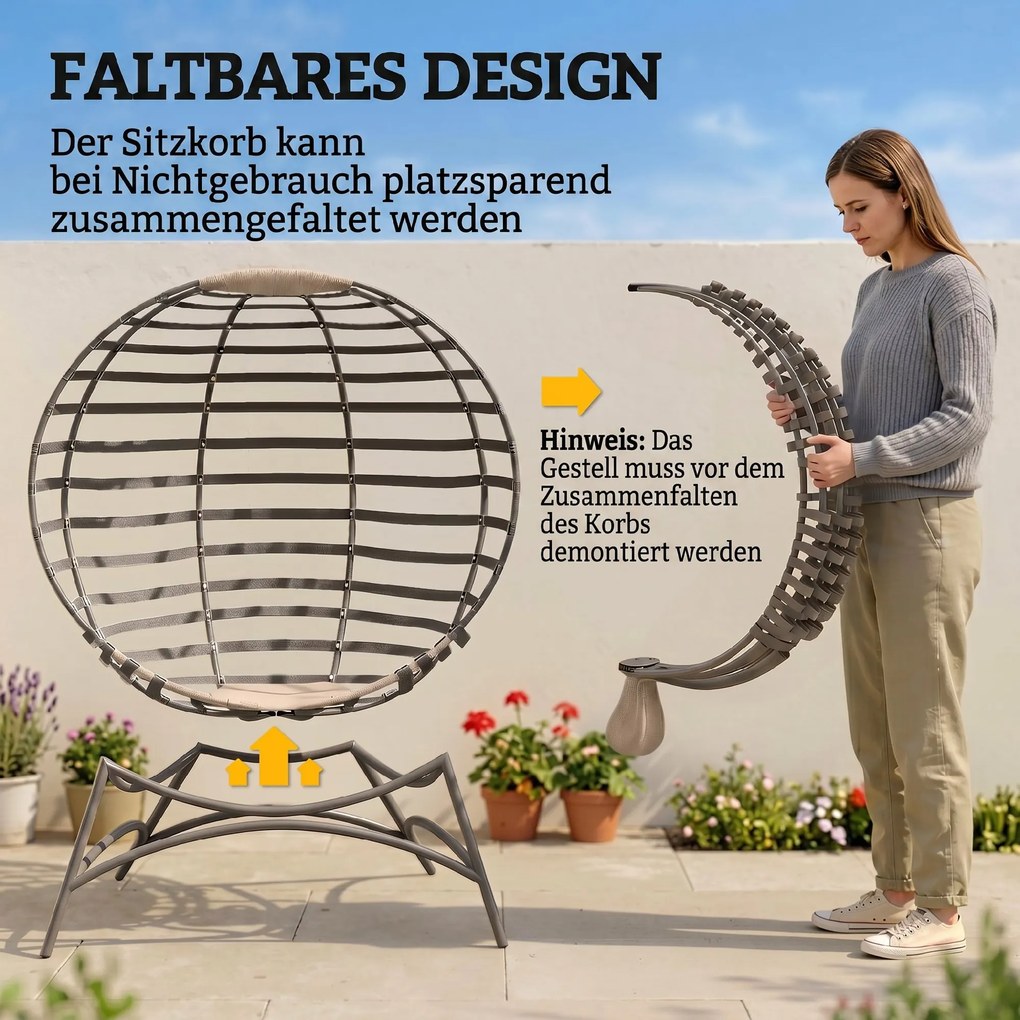 Outsunny papasan zahradní židle 2 koše polštáře oválné lounge křeslo skládací balkon terasa písek hnědá ocel 118x75x139cm