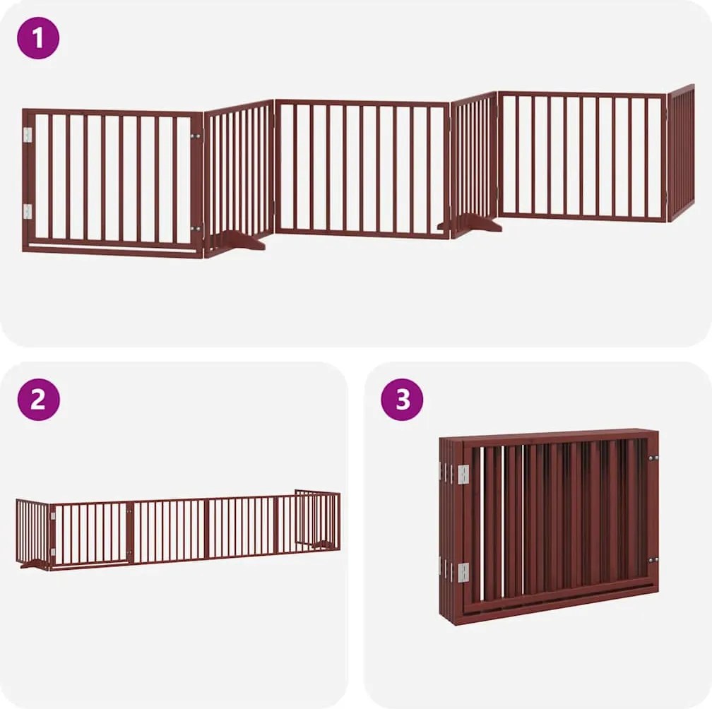 Zábrana pro psy s dvířky skládací 6 panelů hnědá 480 cm topol 3155577