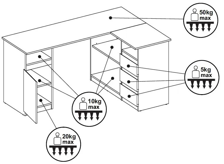 Rohový psací stůl Carlos, šedý beton