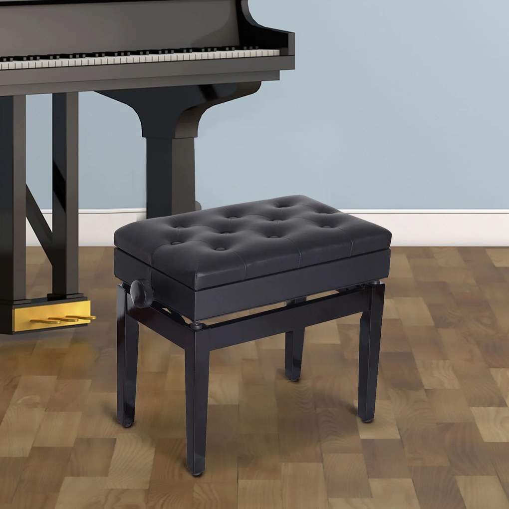HOMCOM Klavírní lavice s úložným prostorem a nastavitelnou výškou 54,5x33x48-58cm, ideální jako kosmetický stolek pro milovníky hudby