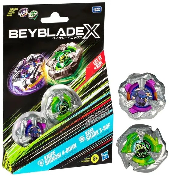 Hasbro beyblade x sada dvou kotoučů x knife shinobi 4-80hn and keel shark 3-80f, g0190