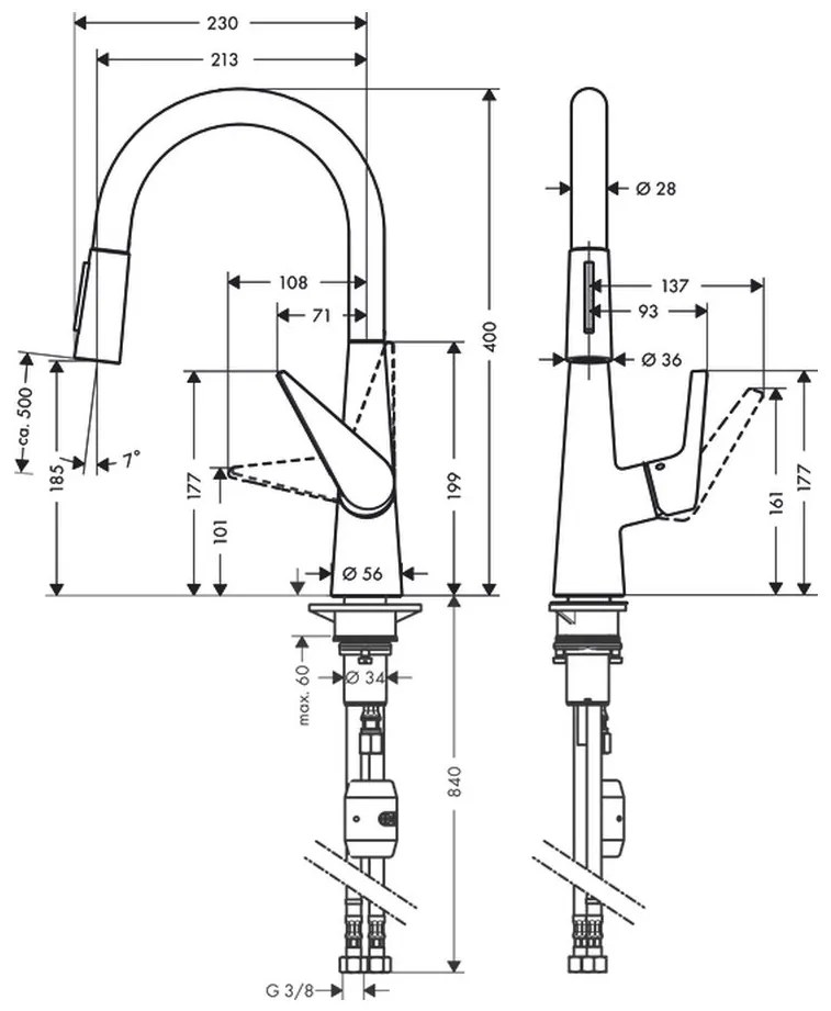 Hansgrohe Talis M51 - Páková kuchyňská baterie 200, Eco, vytahovatelná sprška, 2jet, chrom 72817000