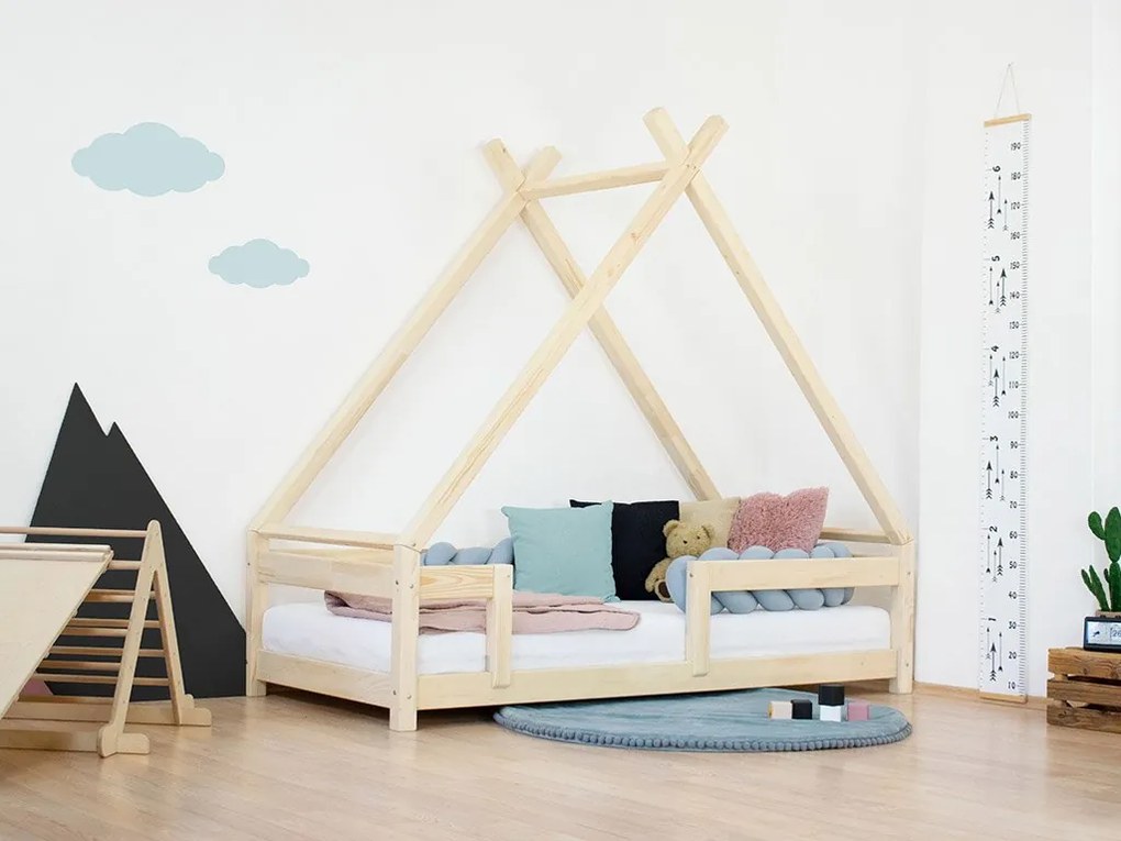 Benlemi Dětská domečková postel TAHUKA ve tvaru týpí s bezpečnostní zábranou Zvolte barvu: Béžová, Zvolte rozměr: 120x200 cm