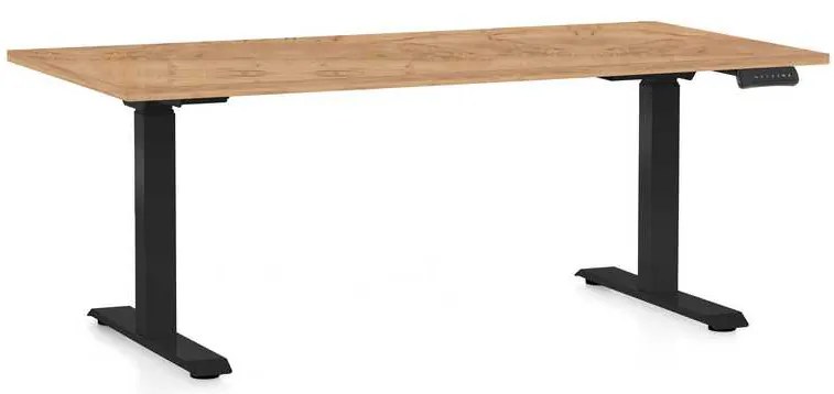 Výškově nastavitelný stůl OfficeTech D, 160 x 80 cm, černá podnož, dub kraft