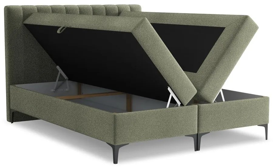 Zelená boxspring postel s úložným prostorem 140x200 cm Puhala – Makamii