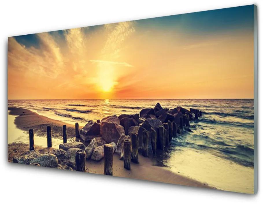 Plexisklo-obraz Pláž Vlnolam Moře Západ 140x70cm