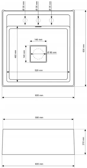 Gamma Farmerski, 1-komorový granitový dřez 600x630x210 mm, bílá, GMA-ZLE000210