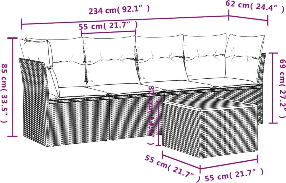 5dílná zahradní sedací souprava s poduškami šedá polyratan 3223477