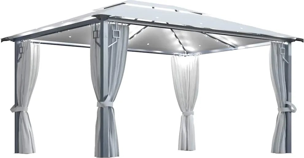 Altán se závěsy a světelnými LED řetězy 4 x 3 m krémový hliník 3070335