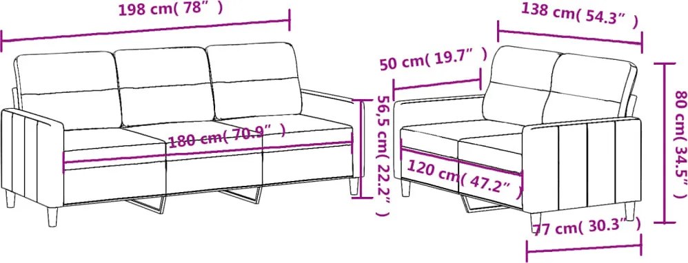 vidaXL 2dílná sedací souprava s poduškami textil [3201605] Barva: světle šedá
