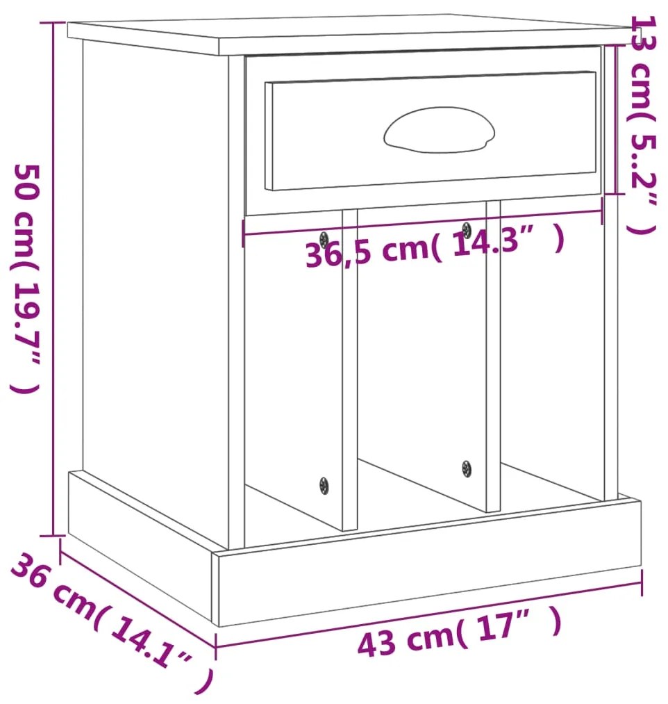 Noční stolek bílý 43 x 36 x 50 cm - Default Title