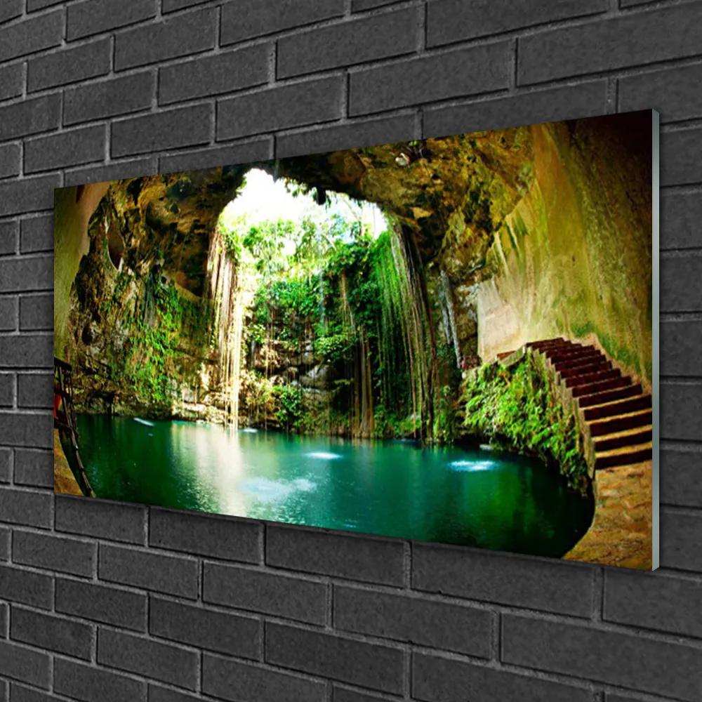 Obraz na skle Vodopád Krajina 140x70 cm
