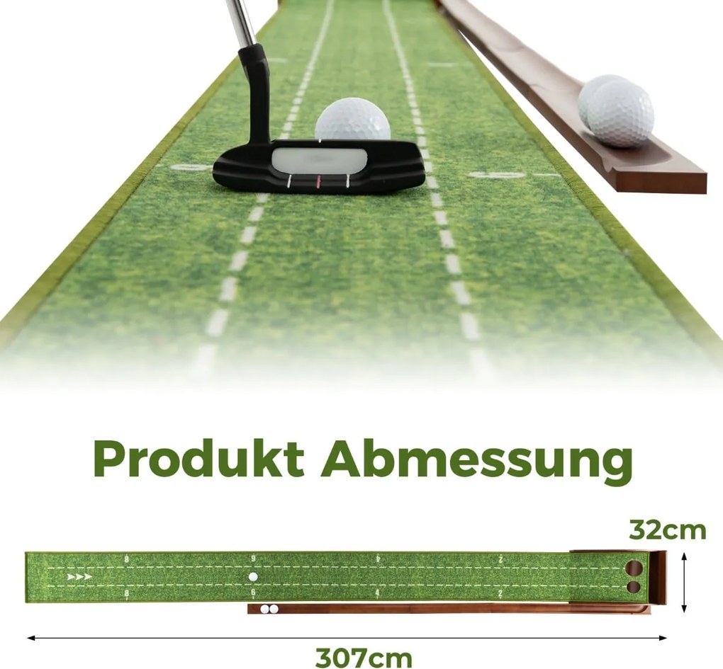 Costway Golfová podložka na patování s 2 jamkami a 3 golfovými míčky a umělým
