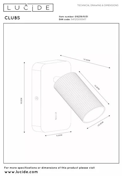 Lucide 09239/11/31 - Nástěnné bodové svítidlo CLUBS 1xGU10/40W/230V bílá